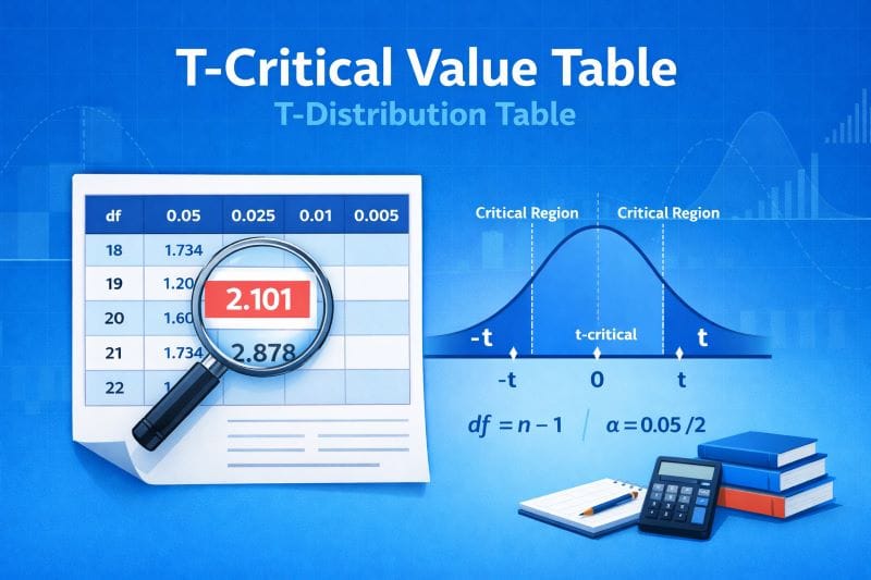 Student's T-Distribution Table | T-Critical Value Table