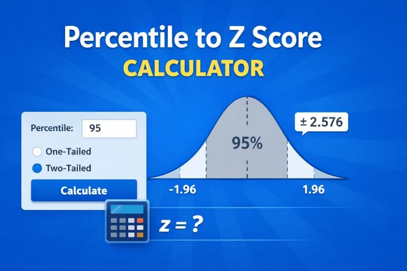 Percentile to Z Score Calculator (with steps)
